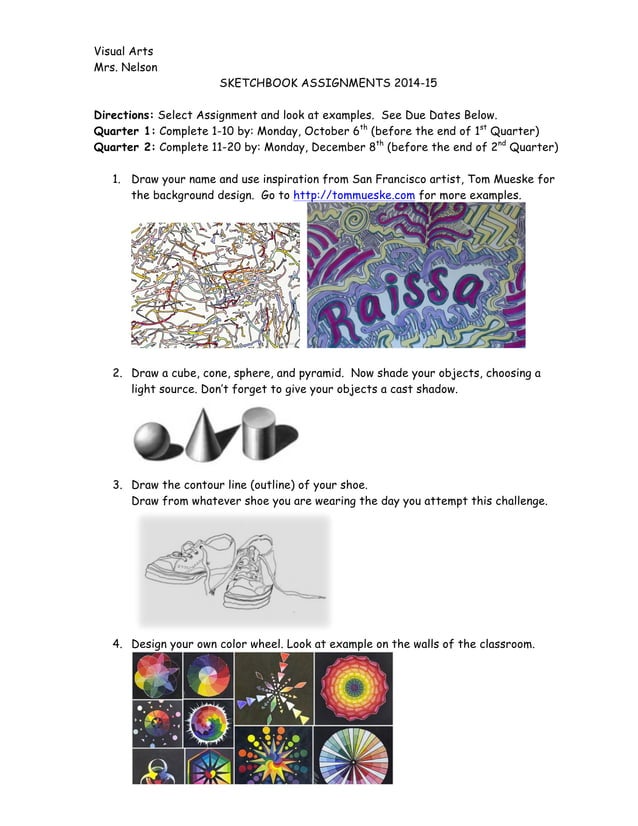 Visual Arts Fall 2014 Sketchbook Assignments | PDF