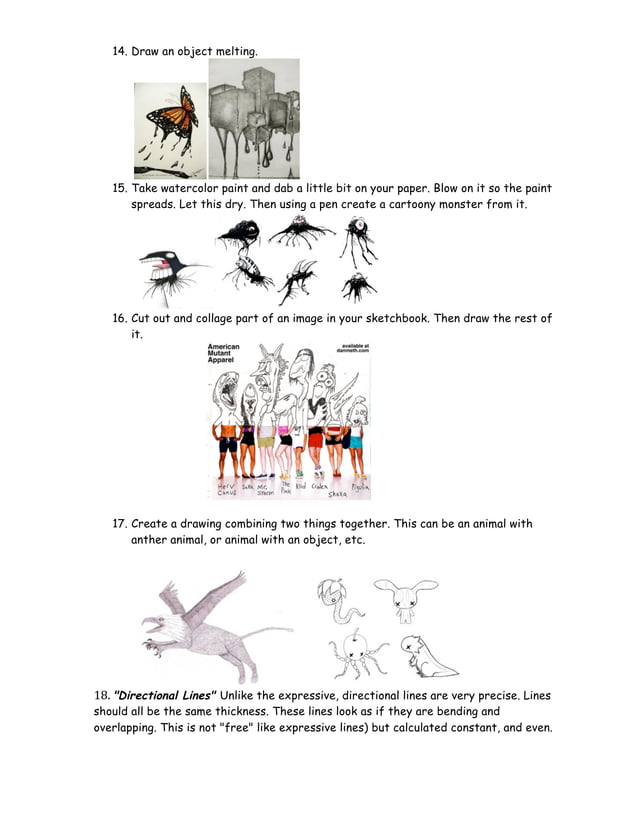 Visual Arts Fall 2014 Sketchbook Assignments | PDF