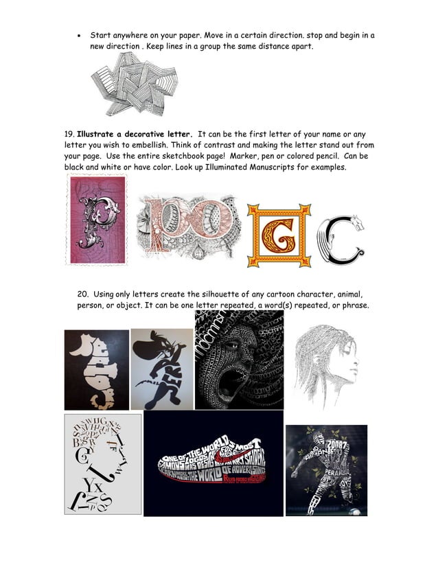 Visual Arts Fall 2014 Sketchbook Assignments | PDF