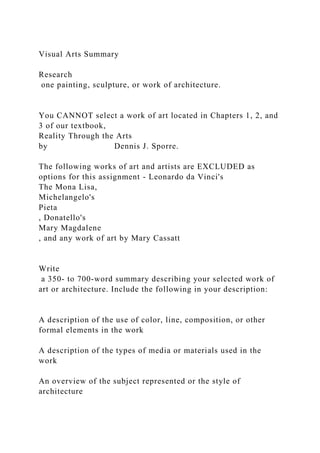 Visual Arts SummaryResearch one painting, sculpture, or work o.docx