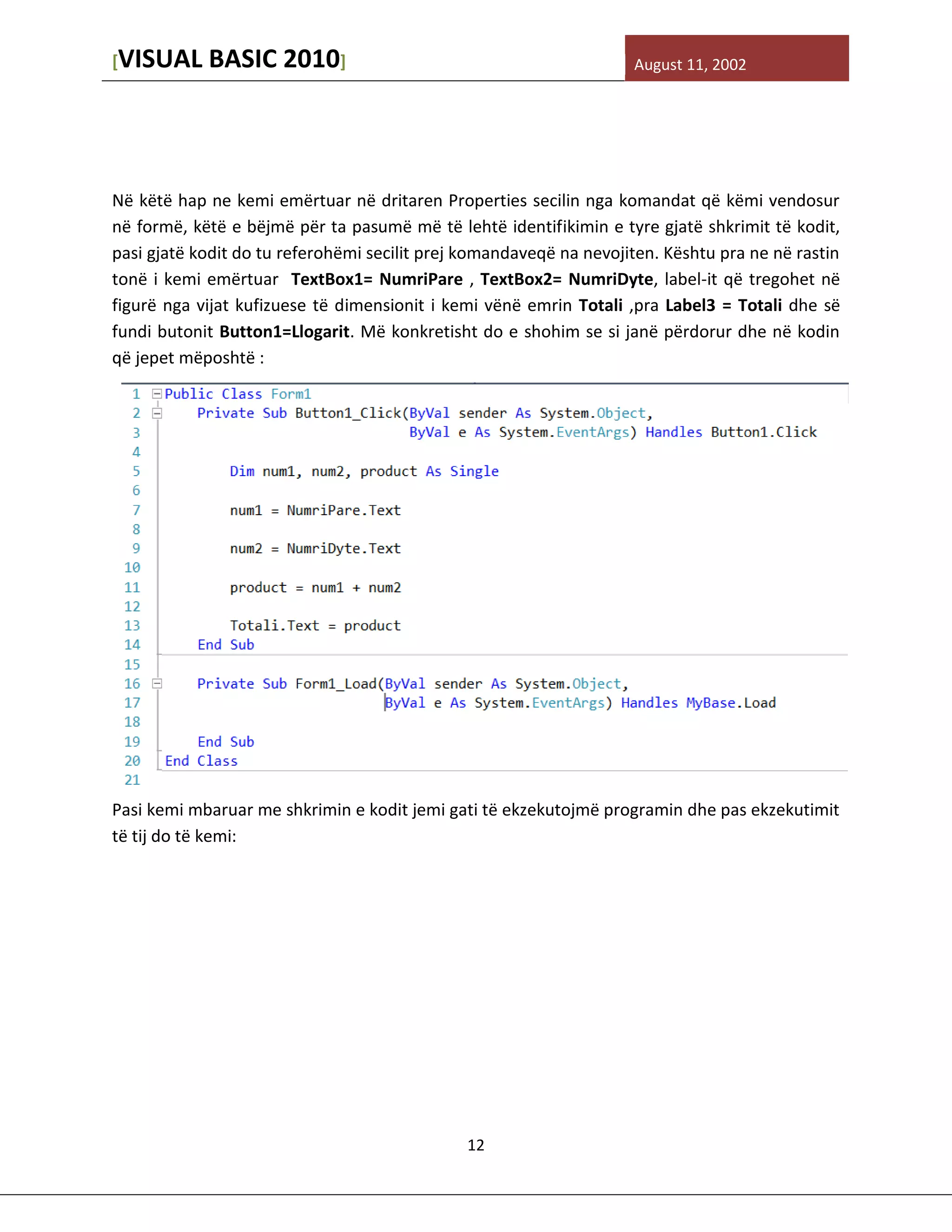 Visual basic leksionet e mia | DOCX