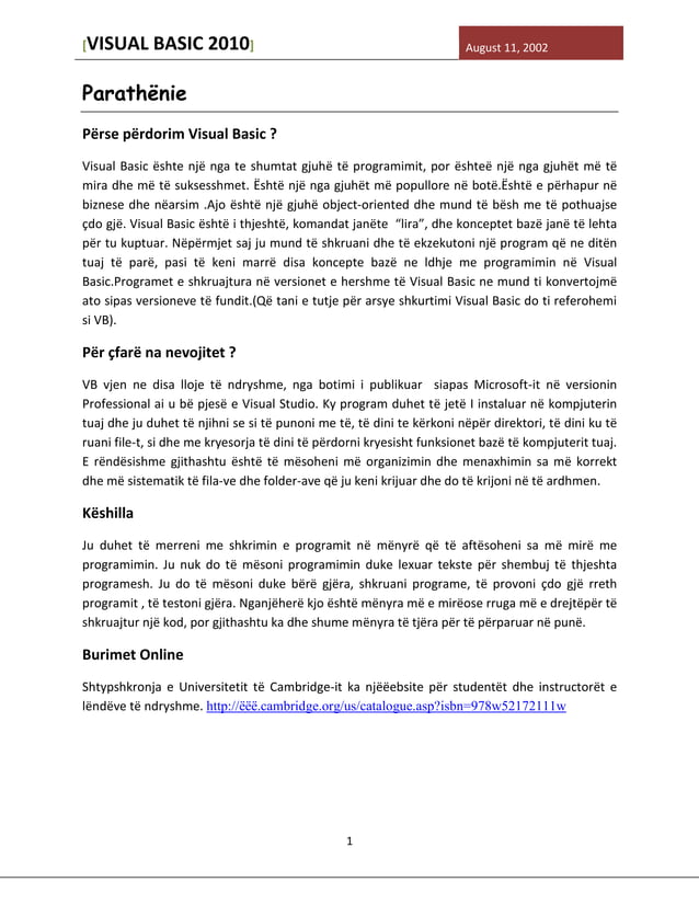 Visual basic leksionet e mia | DOCX