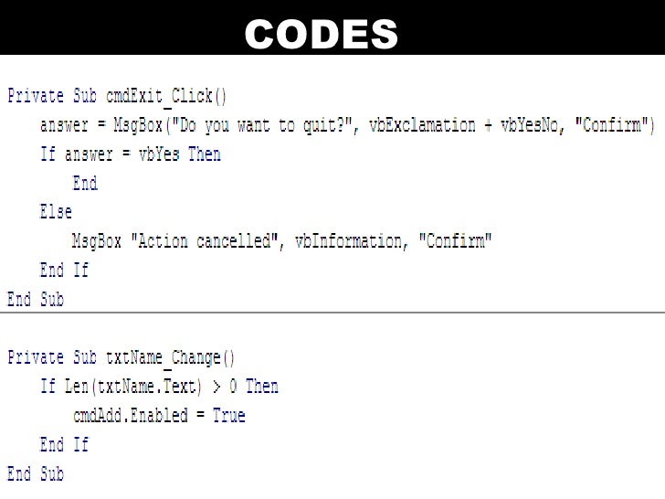 Visual Basic Codes And Screen Designs