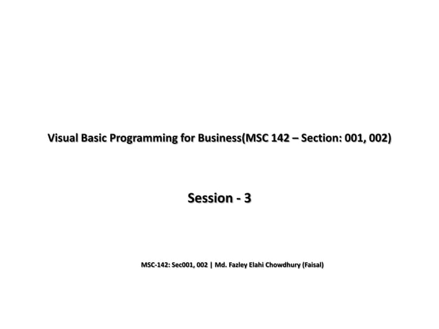 Visual basic programming session 3 | PPT