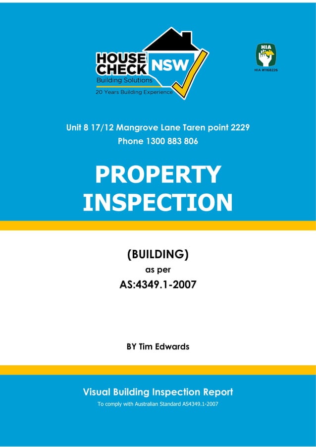 Visual Building Inspection Report - House Check NSW | PDF