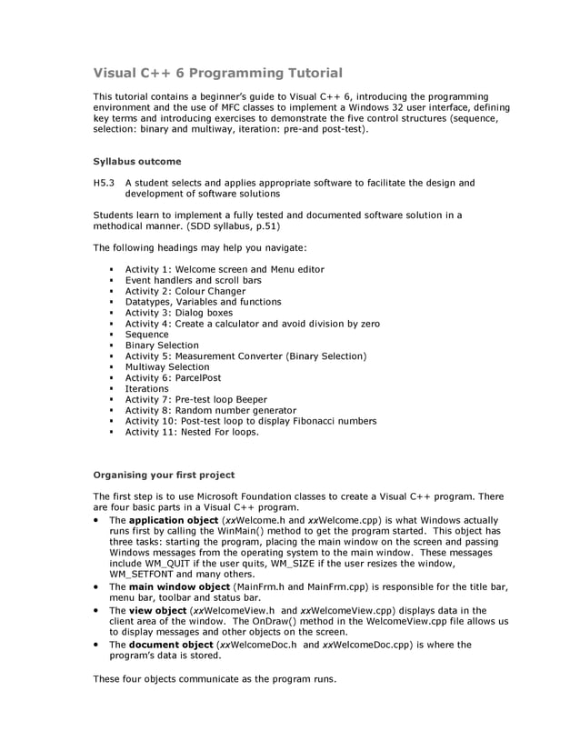 Visual C++ tutorial | PDF