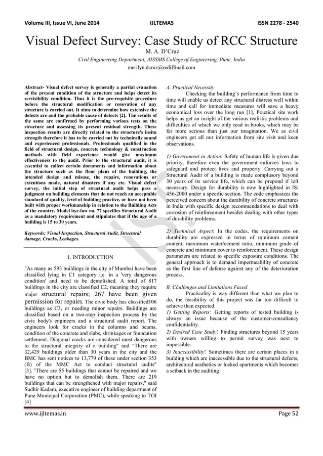 Visual defect survey case study of rcc structure | PDF