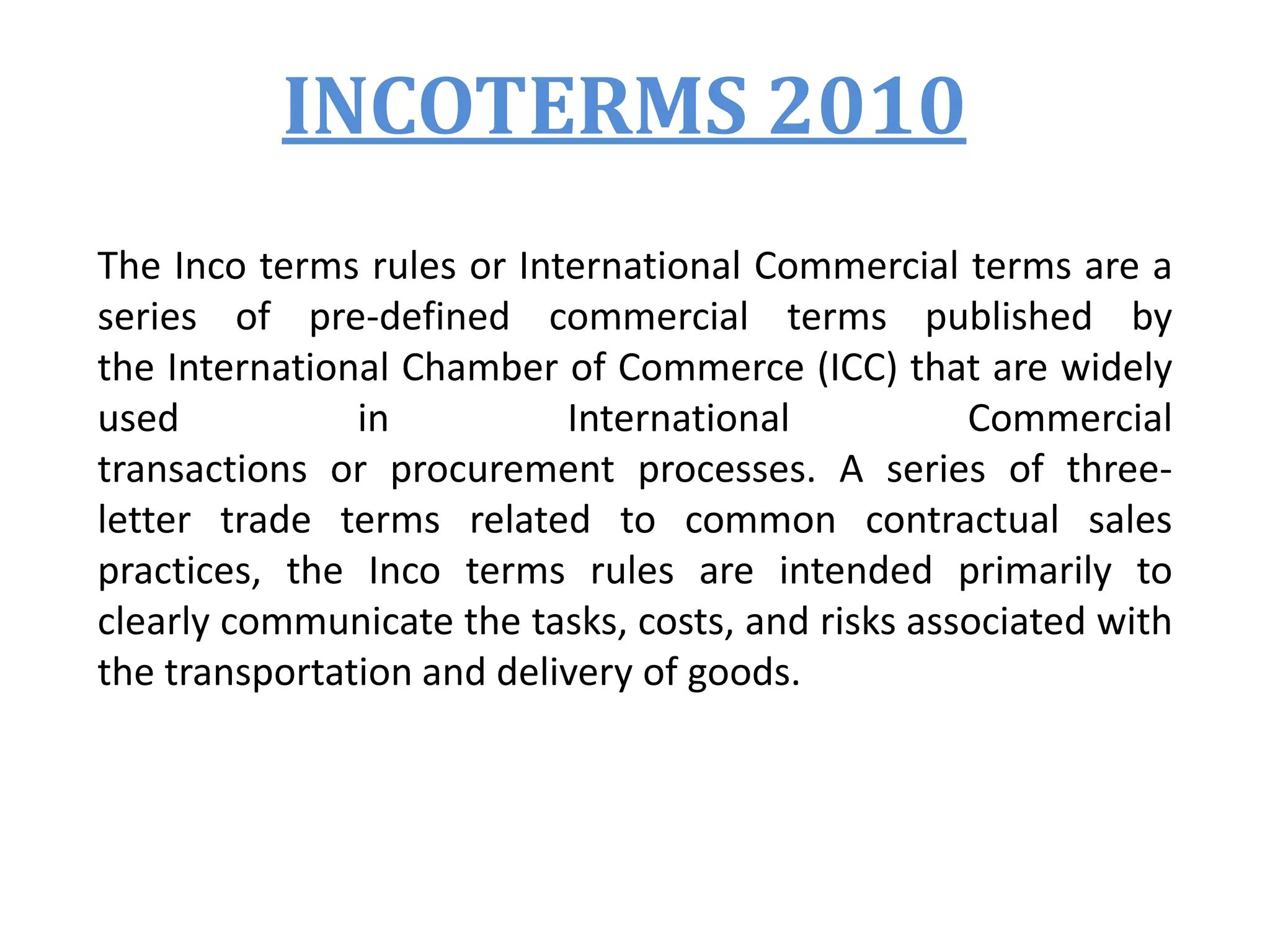Visual display of inco-terms. | PPTX
