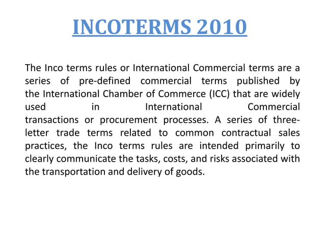 Visual display of inco-terms. | PPTX | Logistics | Business