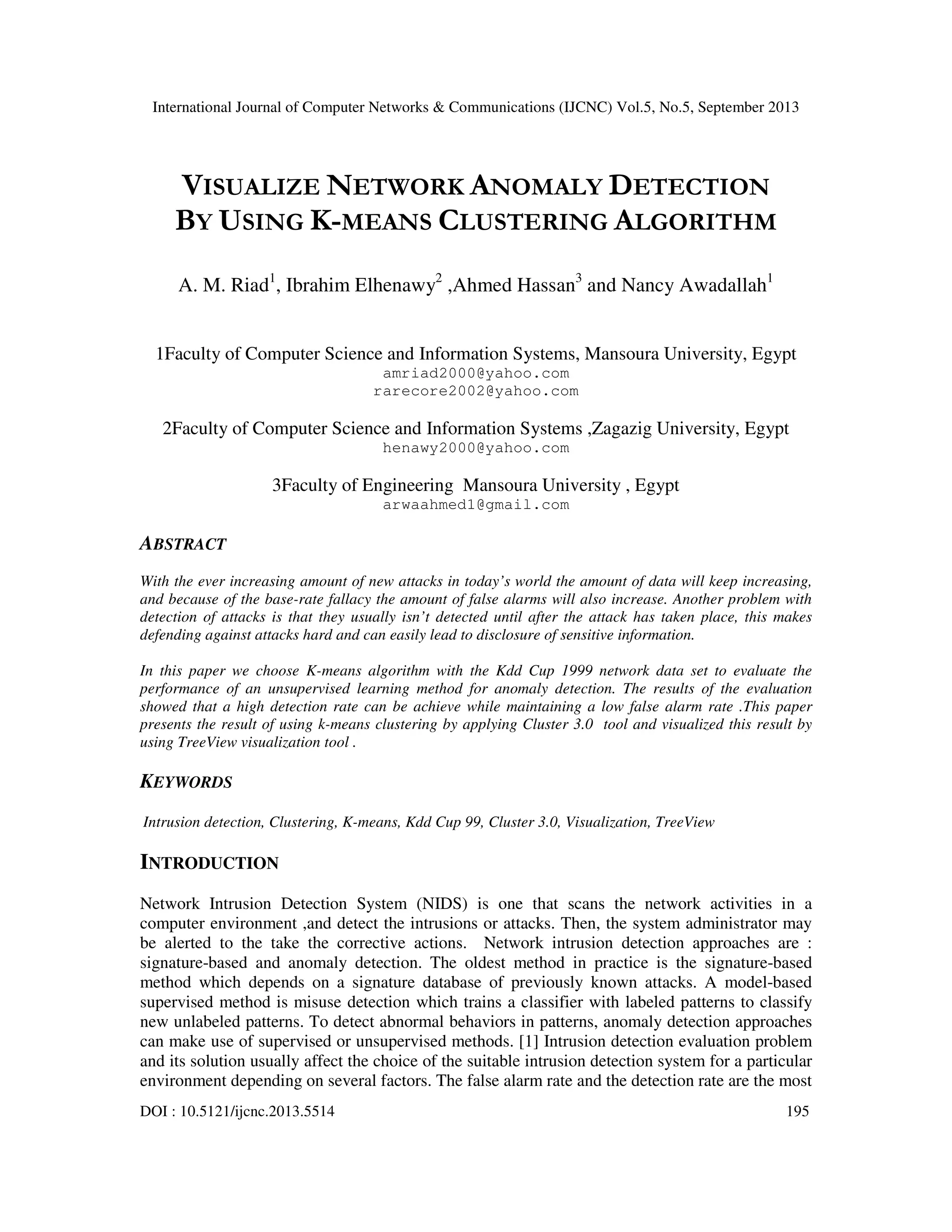 Visualize network anomaly detection by using k means clustering algorithm | PDF | Internet ...