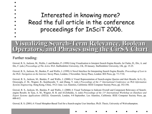 Visualizing Search Term Relevance, Boolean Operators, and Phrases using the CirSA Chart | PPT