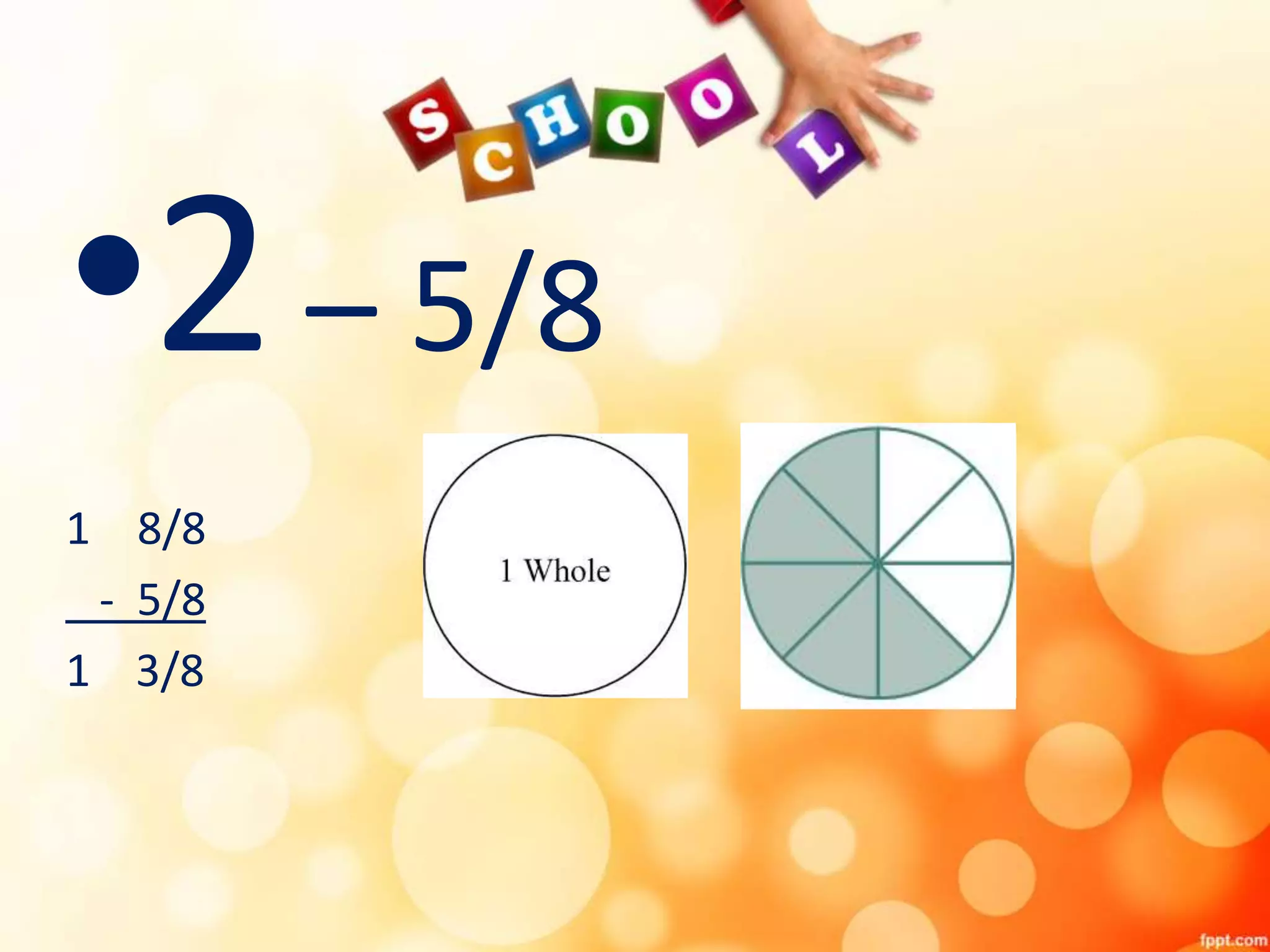 Visualizing subtraction of fraction with a whole number | PPT