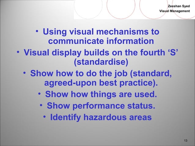 "Visual management & 5S " in Lean T.P.S (Workshop slides) | PPT