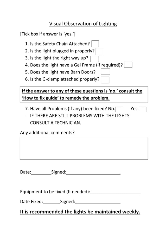 Visual observation of lighting (amended) | PDF