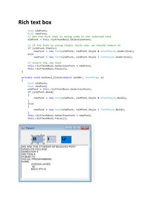 Fundamental of VISUAL PROGRAMMING LAB | DOCX