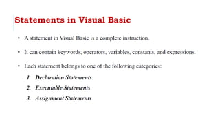 Visual Programming STATEMENTS, CONTROL STATEMENTS | PPTX