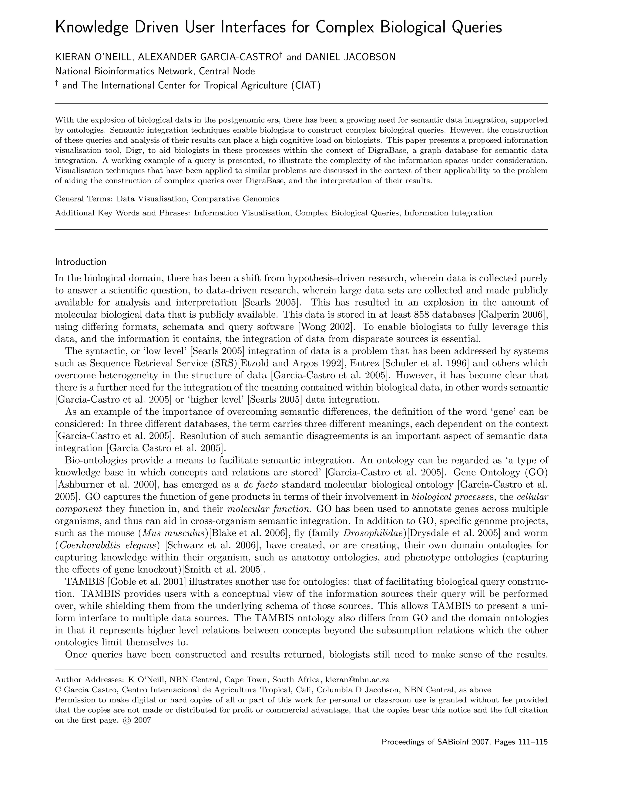 Knowledge Driven User Interfaces for Complex Biological Queries | PDF