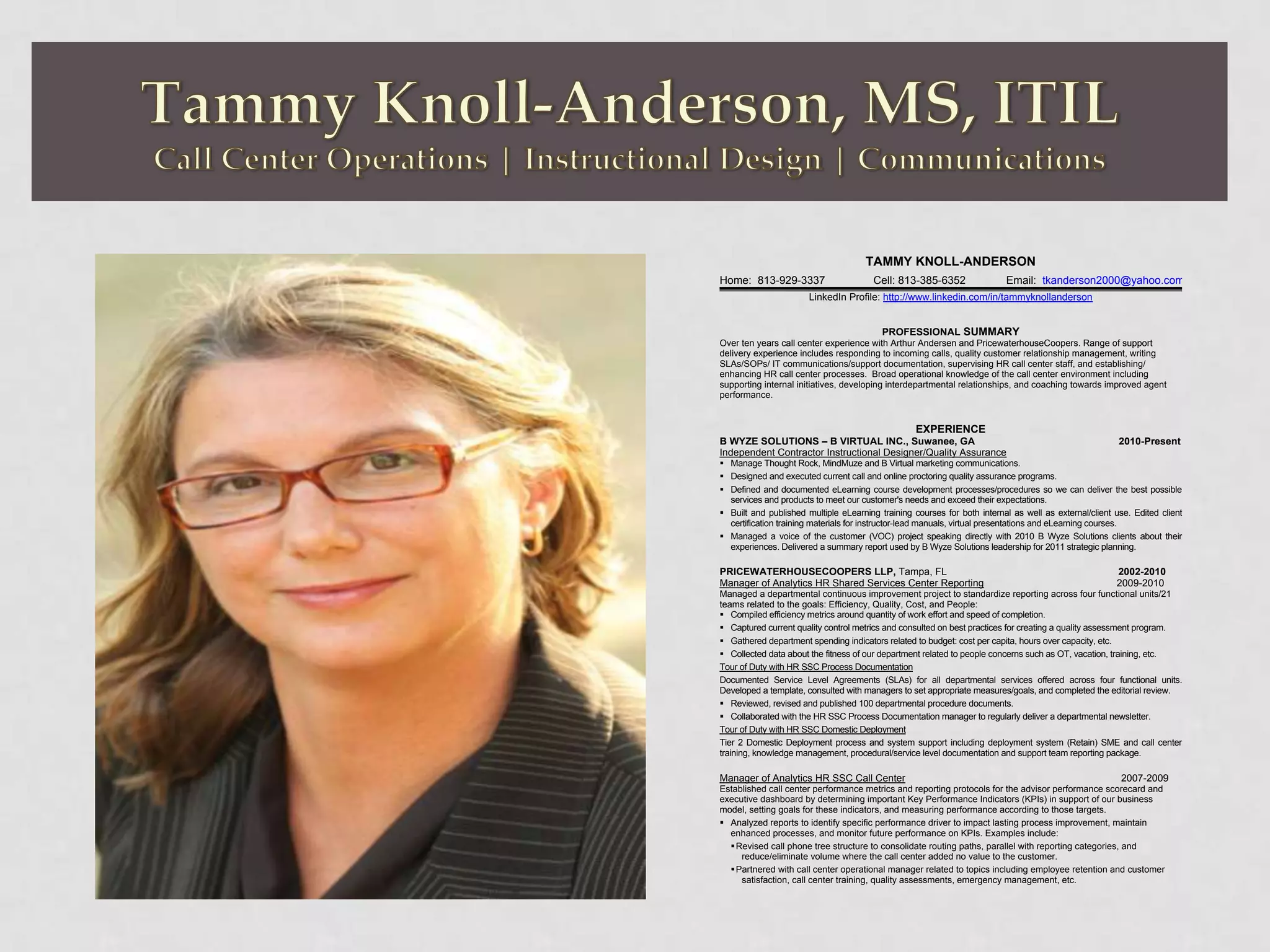Visual Resume - Tammy Knoll-Anderson, MS, ITIL | PPT