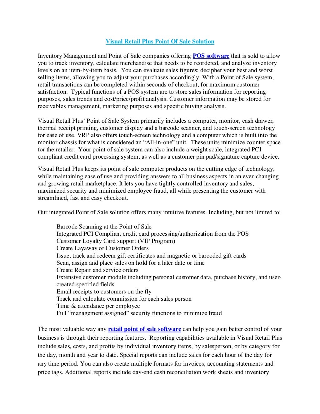 Visual retail plus point of sale solution