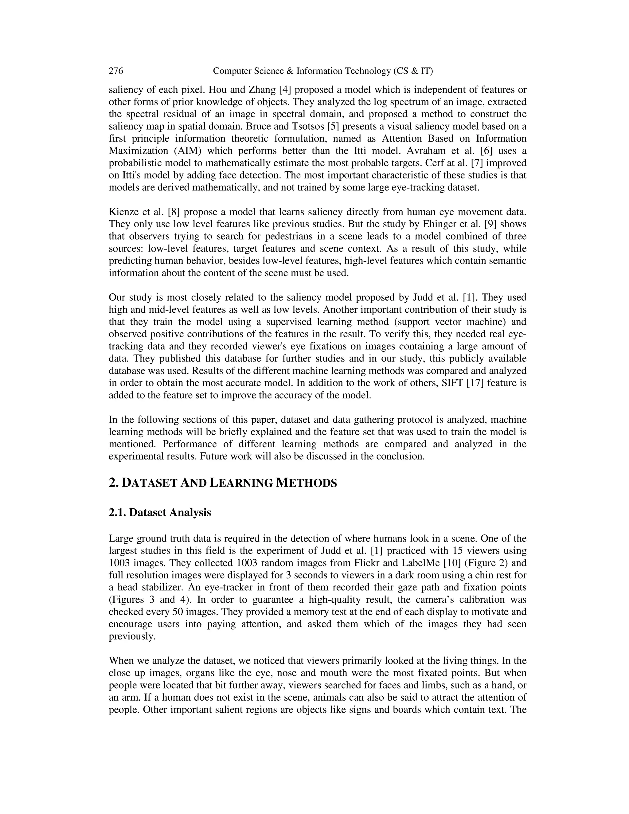 Visual Saliency Model Using Sift And Comparison Of Learning Approaches