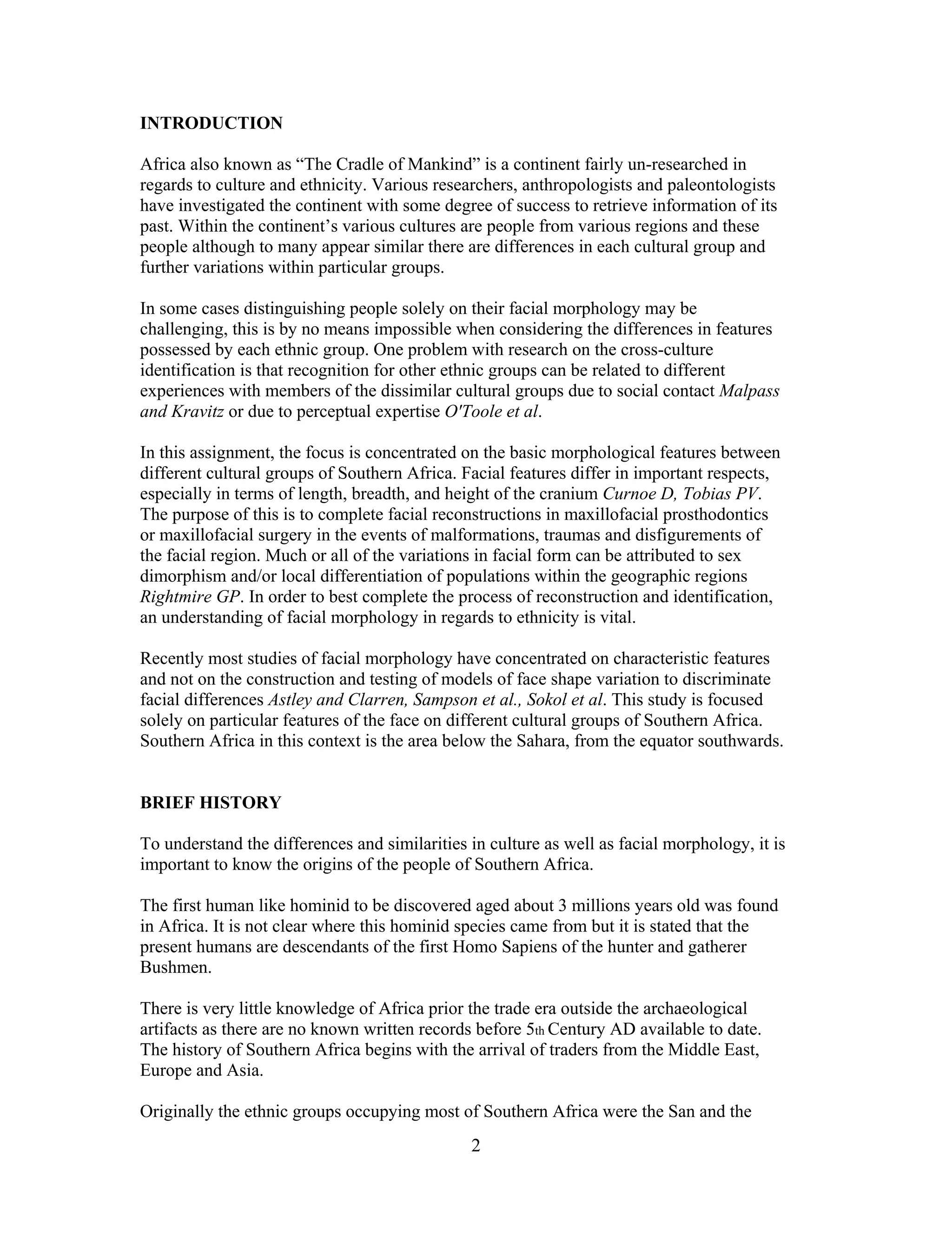 Facial Morphology of Southern African Ethnic Groups | PDF