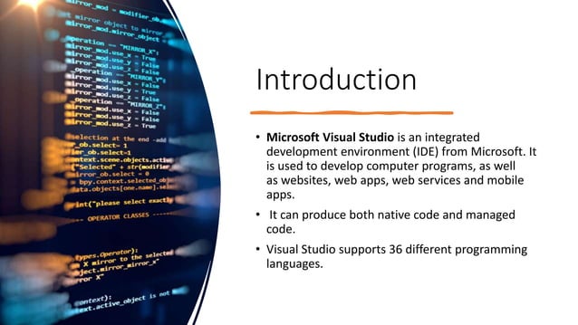 Visual studio | PPTX | Computing | Technology & Computing
