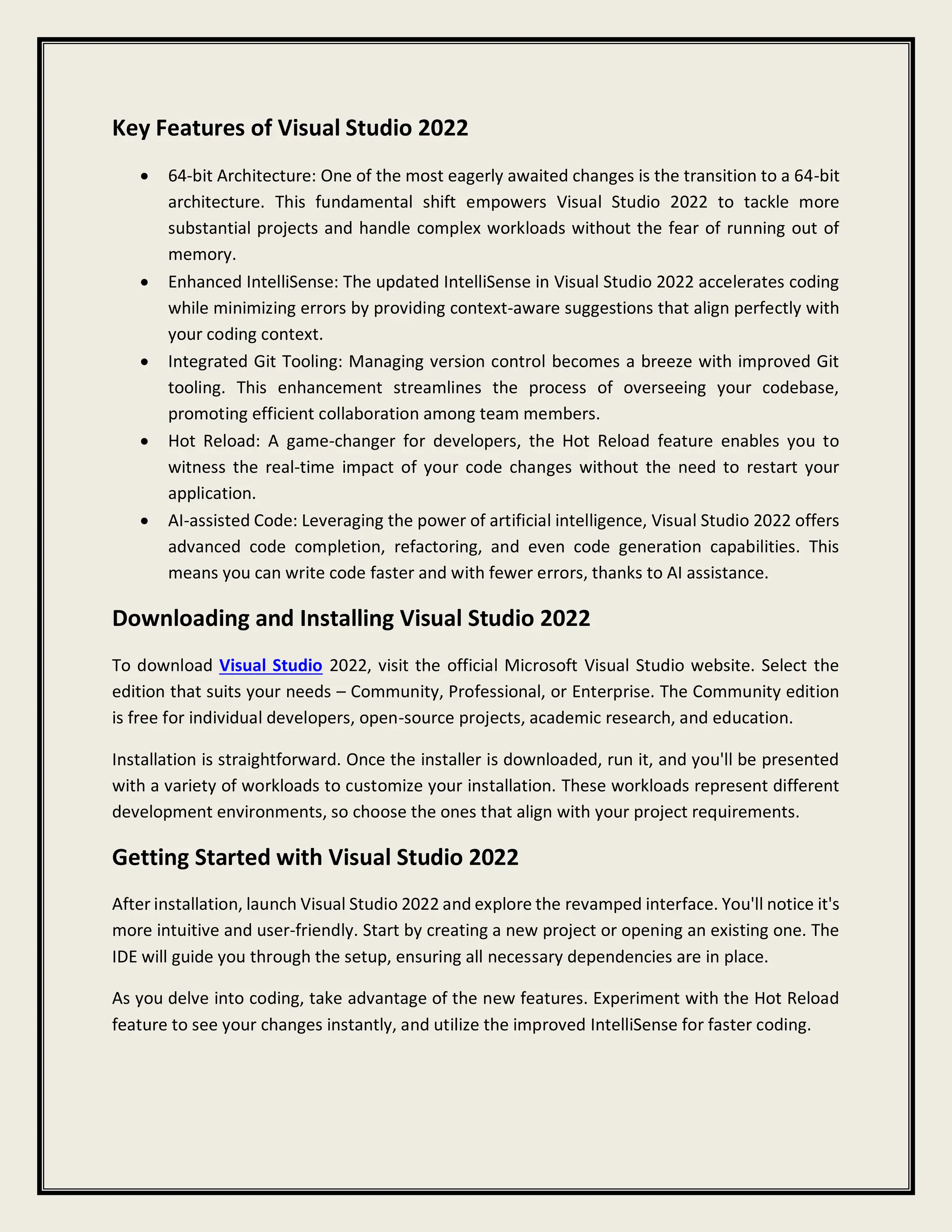 Visual Studio 2022: Navigating the New Horizons of Development | PDF