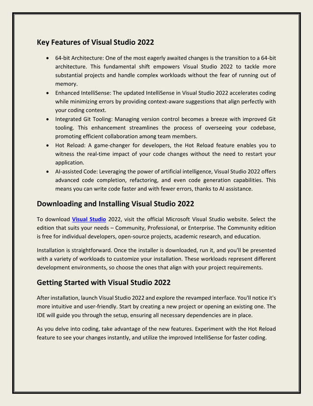 Visual Studio 2022: Navigating the New Horizons of Development | PDF