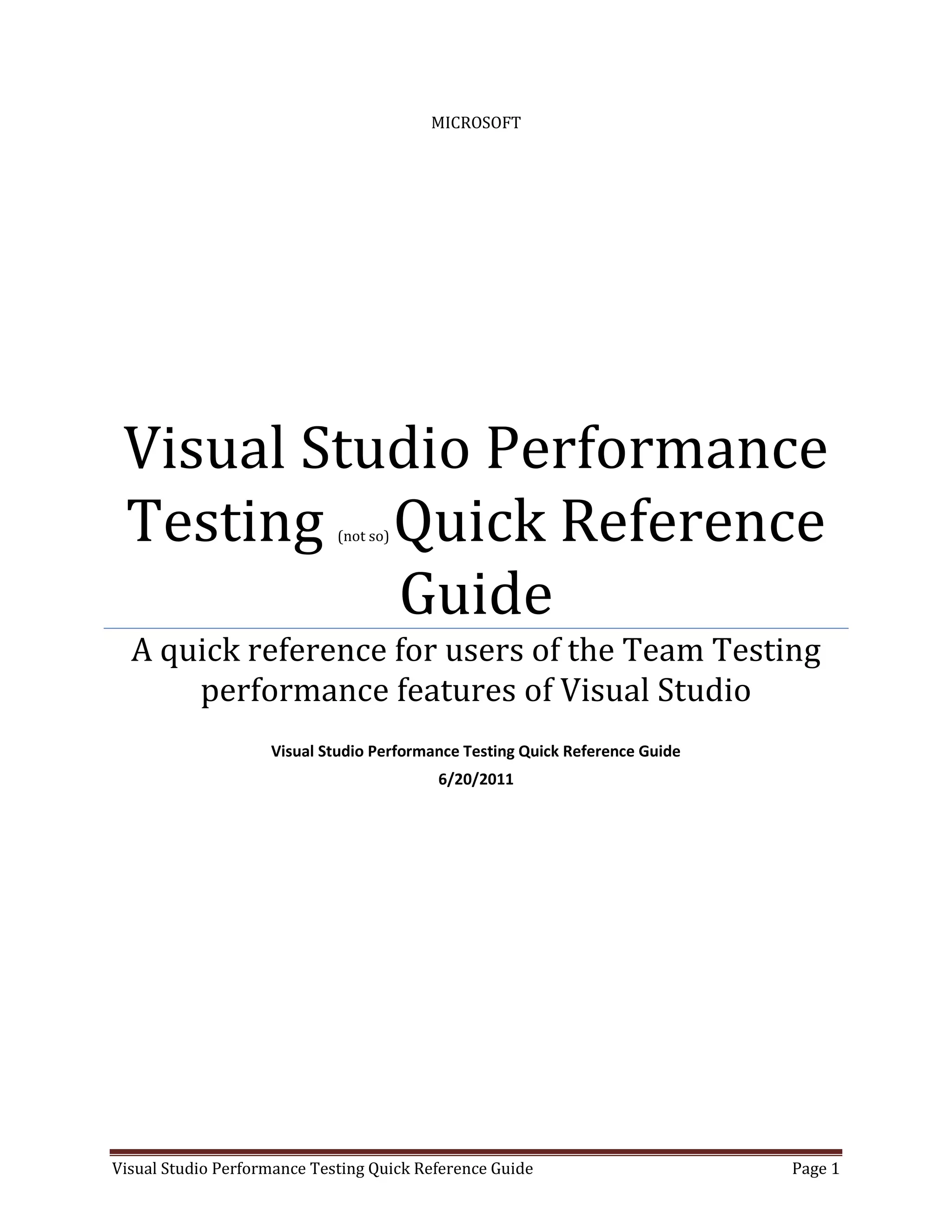 Visual studio performance testing quick reference guide 3 6 | PDF
