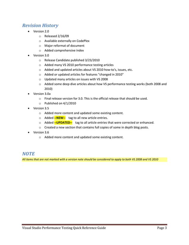Visual studio performance testing quick reference guide 3 6 | PDF
