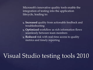 Visual Studio Testing Tool 2010 | PPT