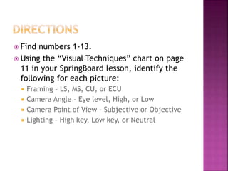 Visual techniques 1.4 check-up! | PPT