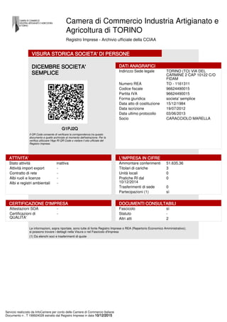 Visura camerale dicembre | PDF | Business | Business and Finance