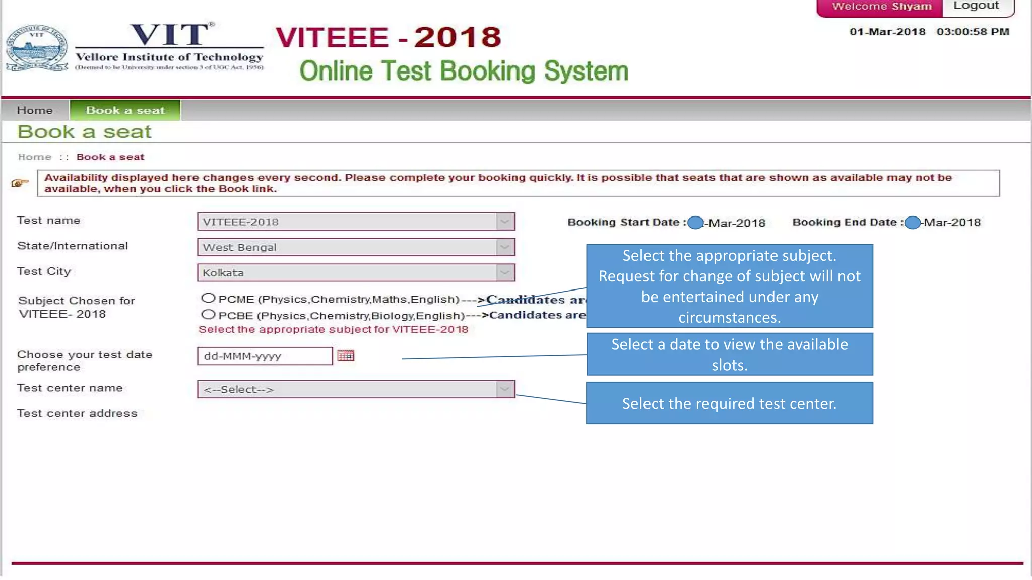 Vit slot-booking-demo-2018 | PPT