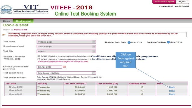 Vit slot-booking-demo-2018 | PPT
