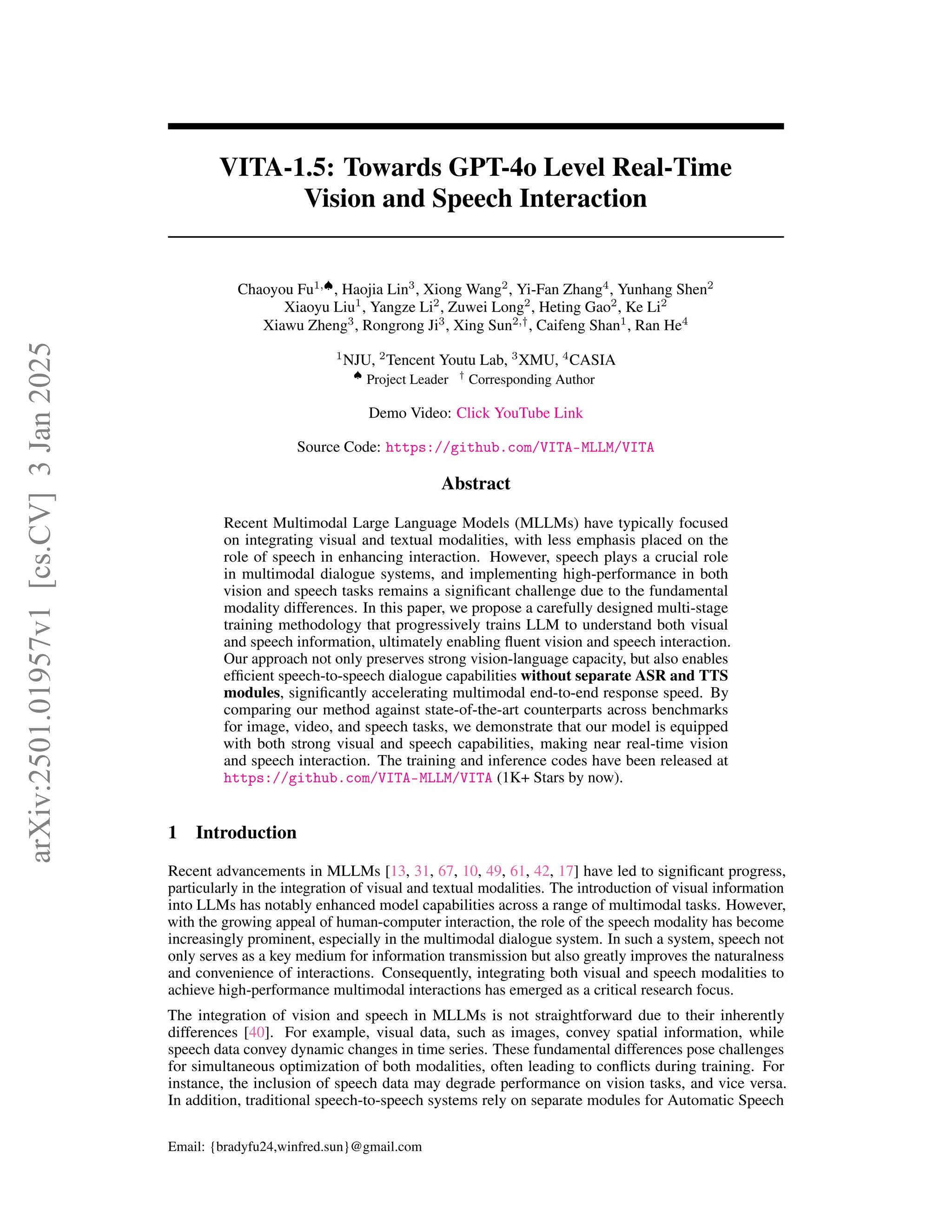 VITA-1.5 Towards GPT-4o Level Real-Time Vision and Speech Interaction | PDF