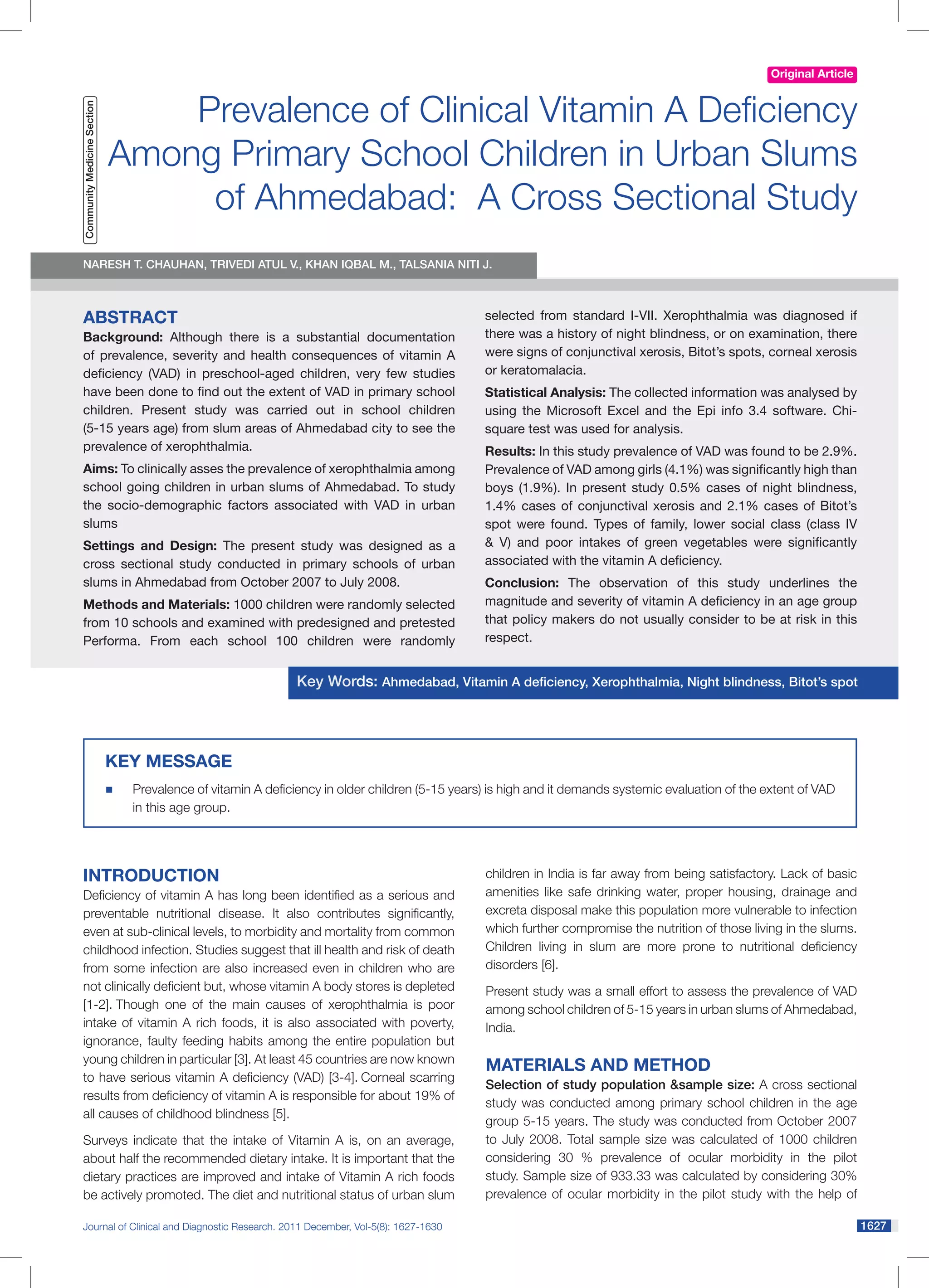 Prevalence of Clinical Vitamin A Deficiency Among Primary School ...