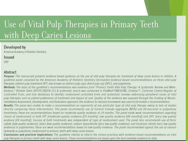 Vital pulp therapy | PPTX | Dental Health | Diseases and Conditions