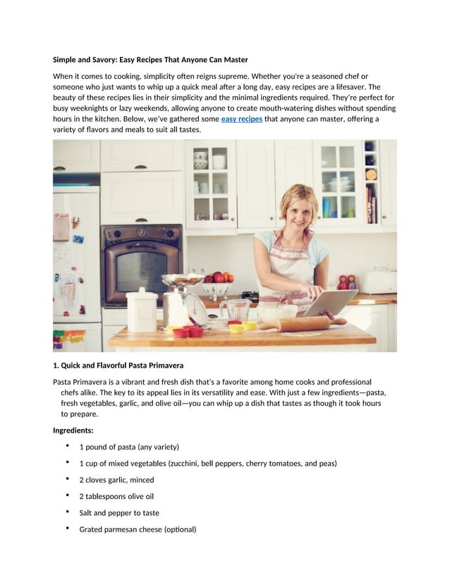Simple and Savory: Easy Recipes That Anyone Can Master | PDF