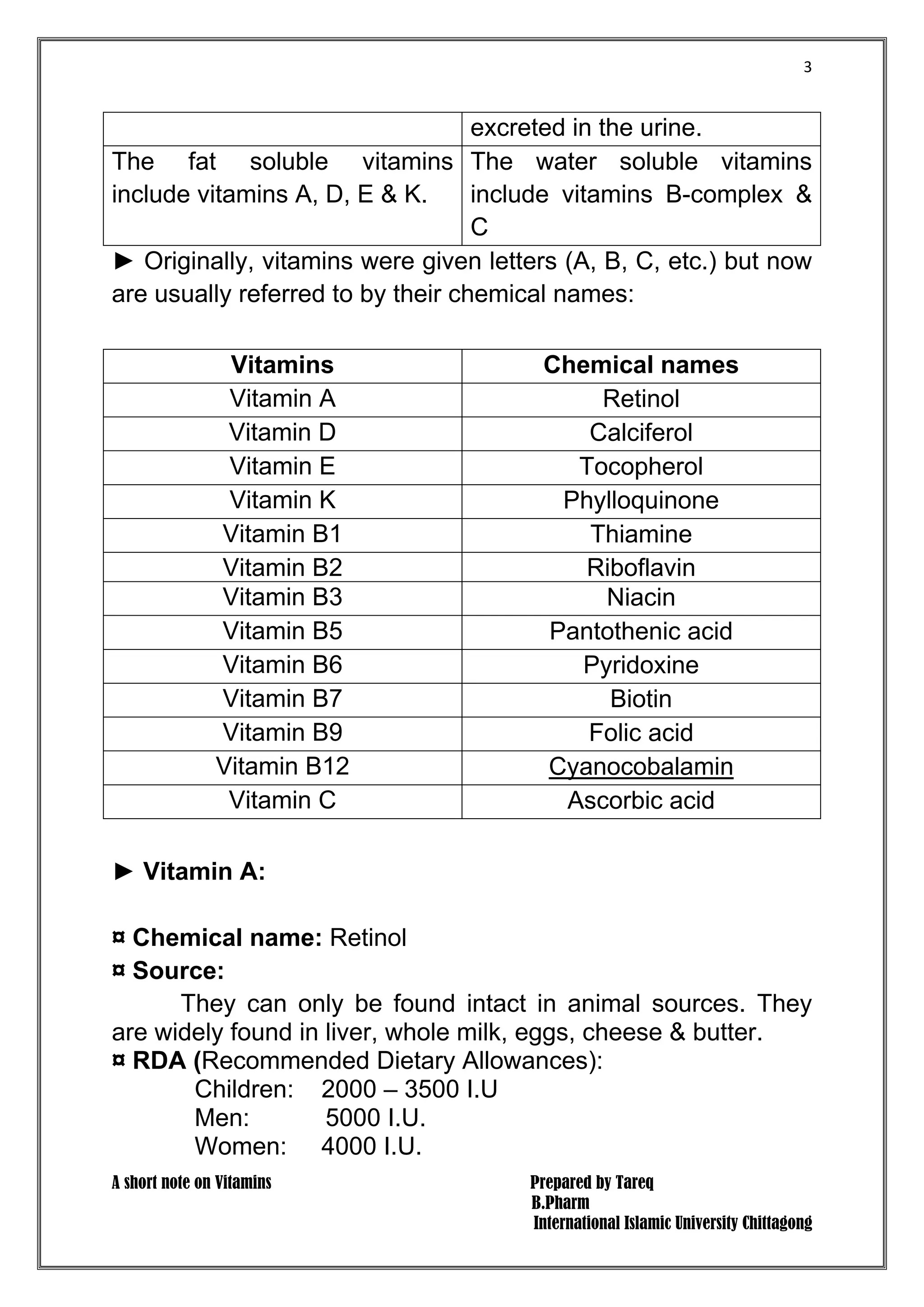 A Short Note on Vitamins | PDF