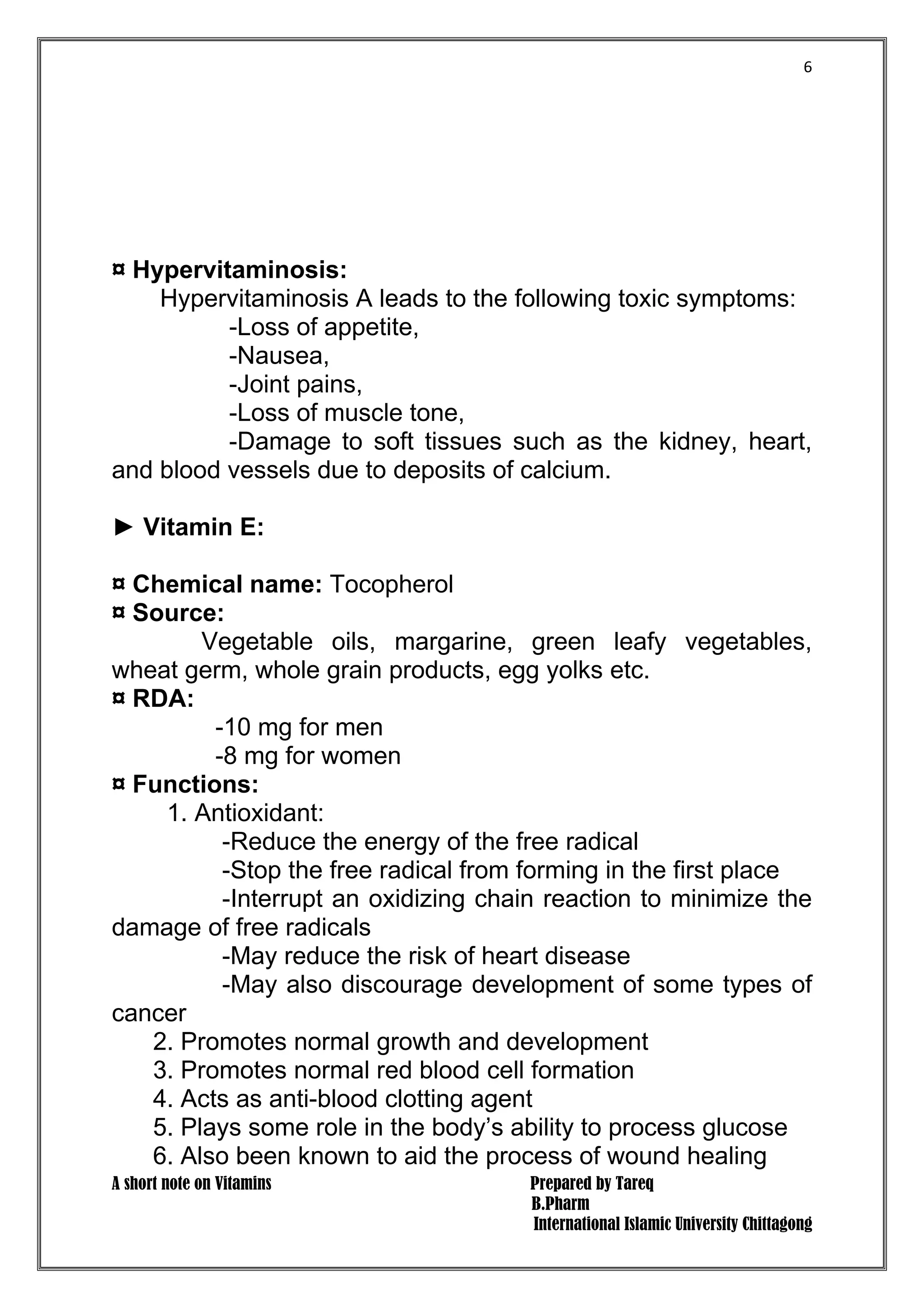 A Short Note on Vitamins | PDF