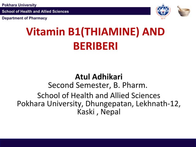 Vitamin b1(thiamine) and beriberi | PPT | Digestive Disorders | Diseases and Conditions