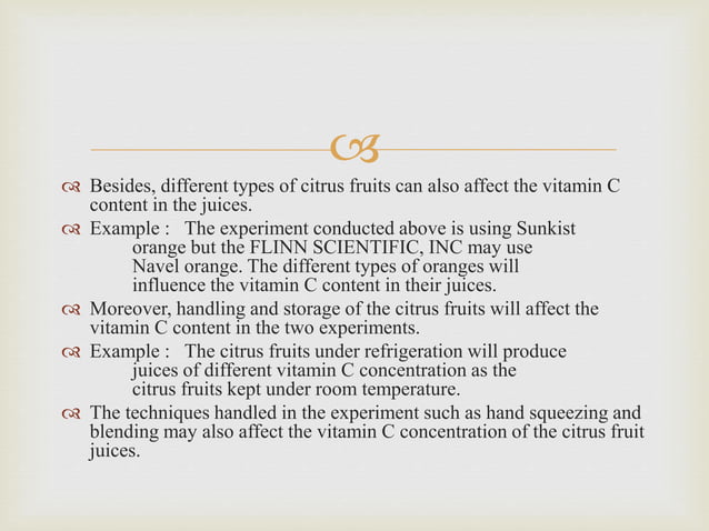 STPM chemistry project : Vitamin c test in the citrus fruits | PPTX ...