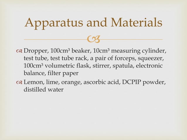 STPM chemistry project : Vitamin c test in the citrus fruits | PPTX ...