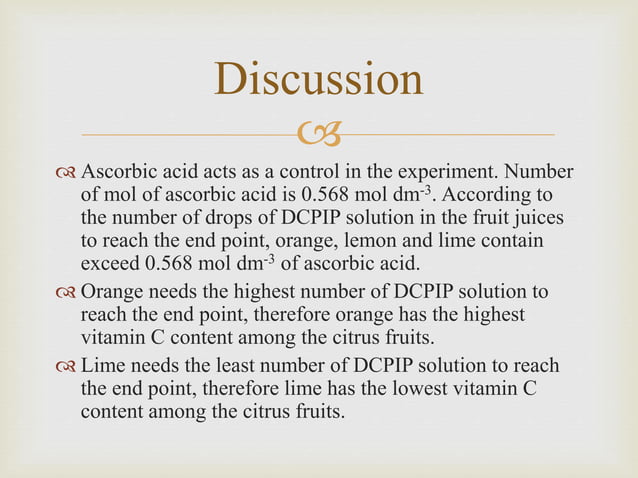 STPM chemistry project : Vitamin c test in the citrus fruits | PPTX ...