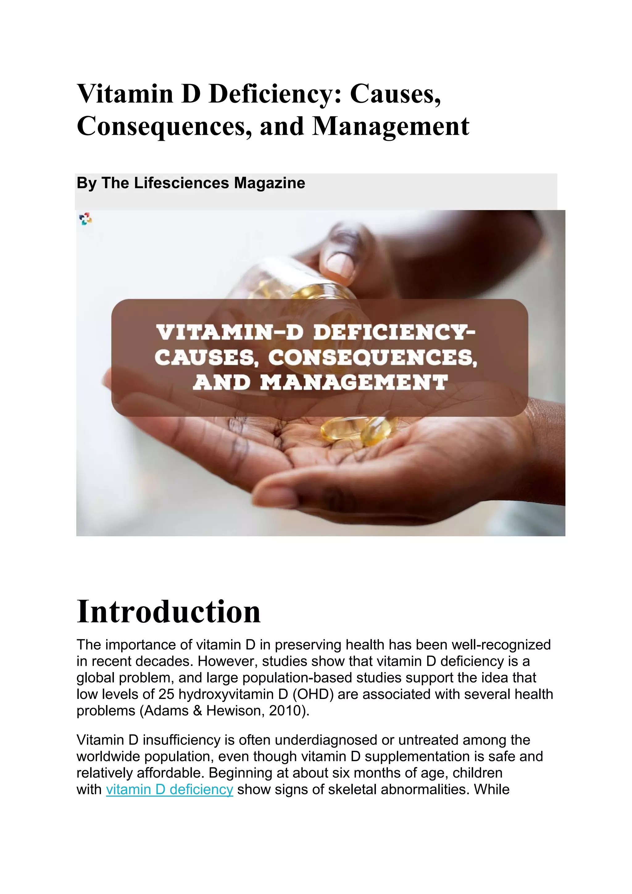 Vitamin D Deficiency: Useful Causes, Consequences, and Management 2023 ...