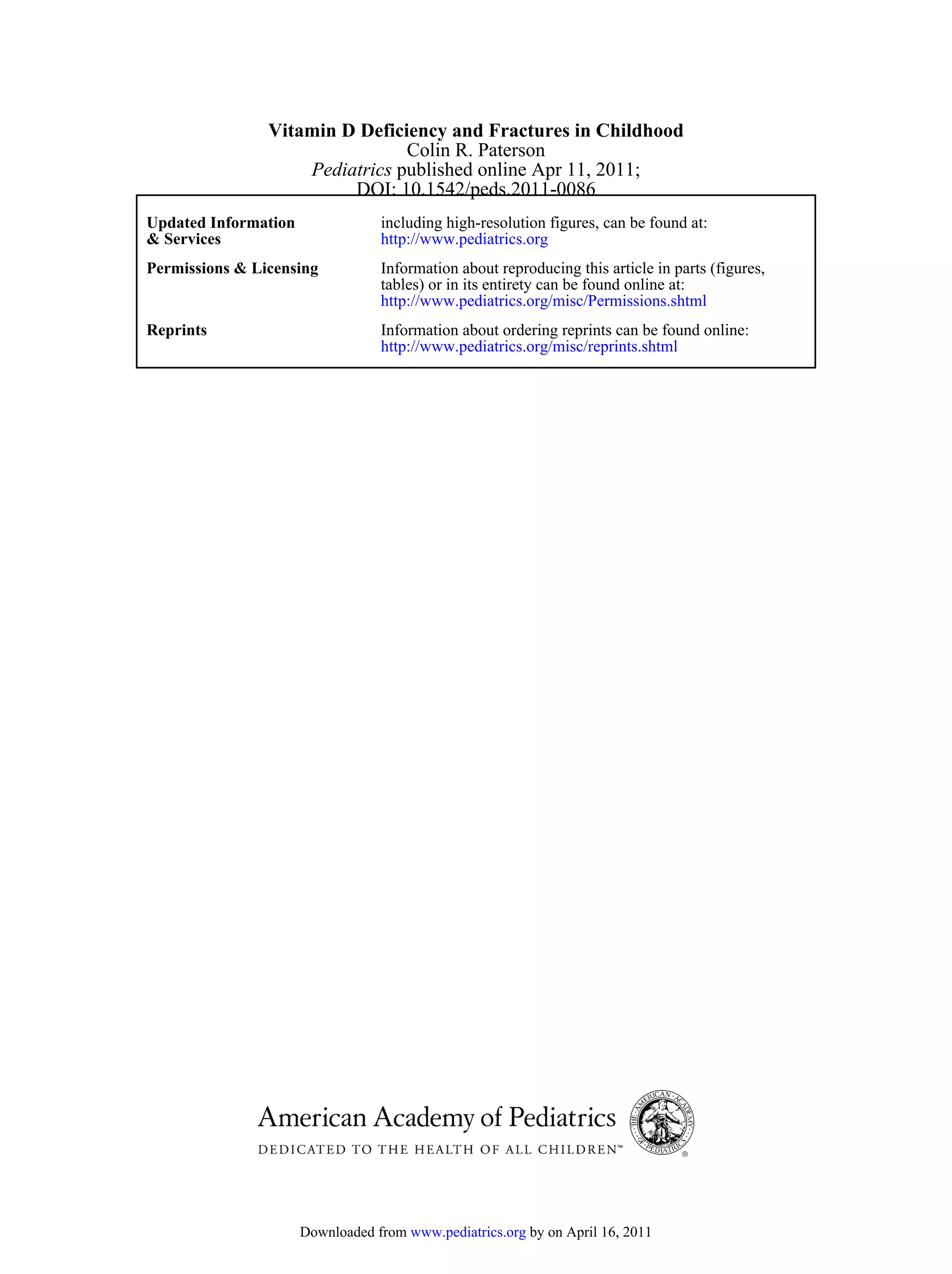Vitamin d deficiency and fractures in chilhood colin paterson | PDF