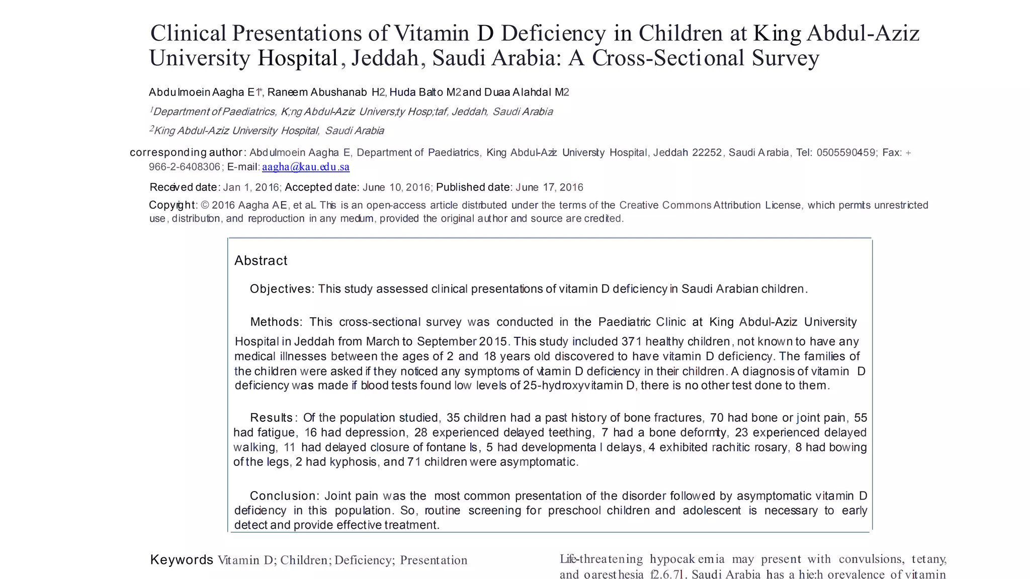 Vitamin d deficiency in children | PDF