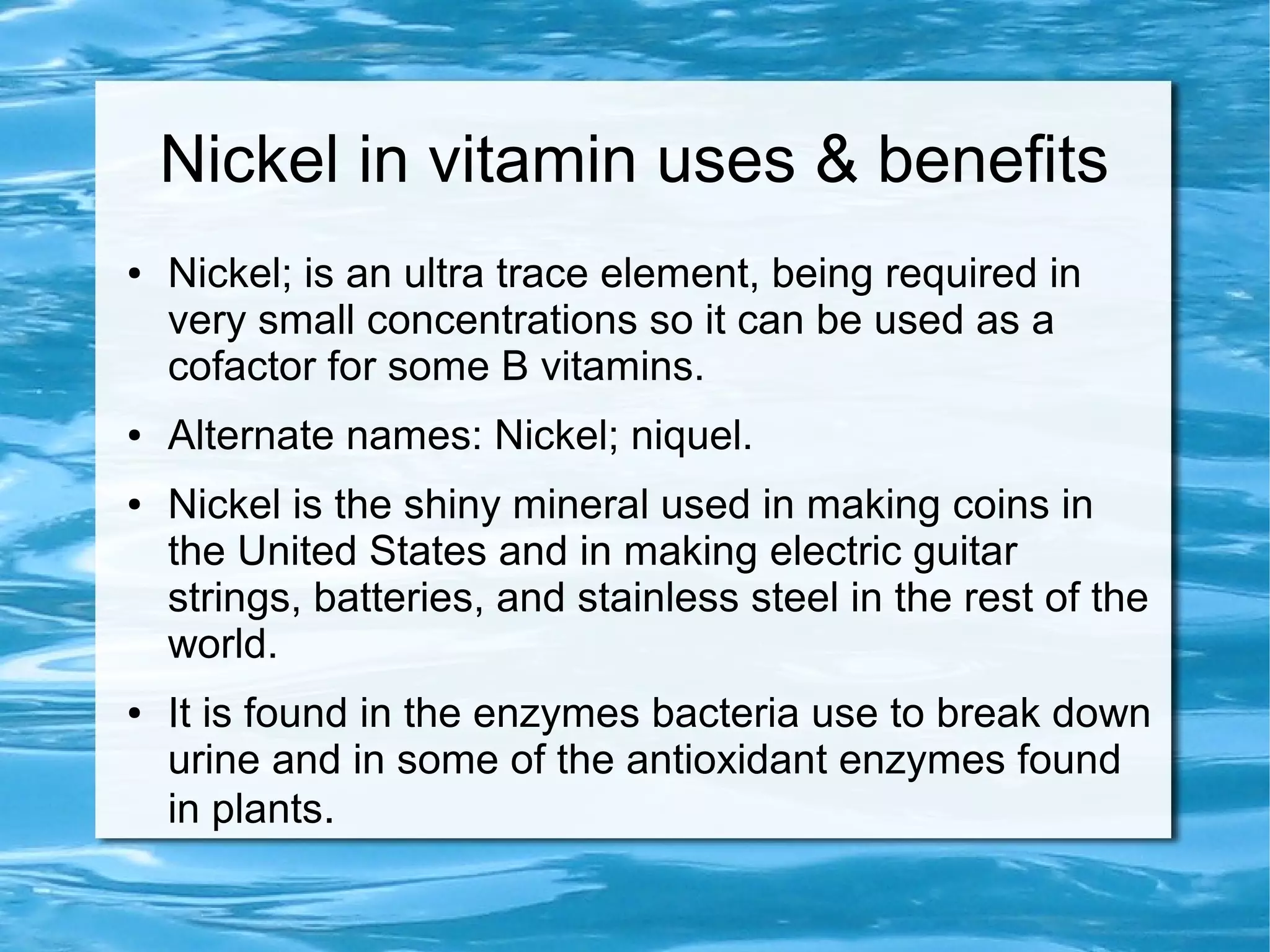Vitamin uses for: Choline, B8,Inositol, Molybdenum,Iodine, Copper ...