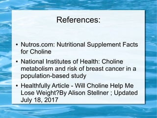Vitamin uses for: Choline, B8,Inositol, Molybdenum,Iodine, Copper & Nickel | ODP